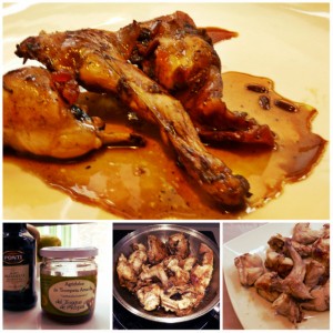 receta de conejo agridulce con trompetas y piñones